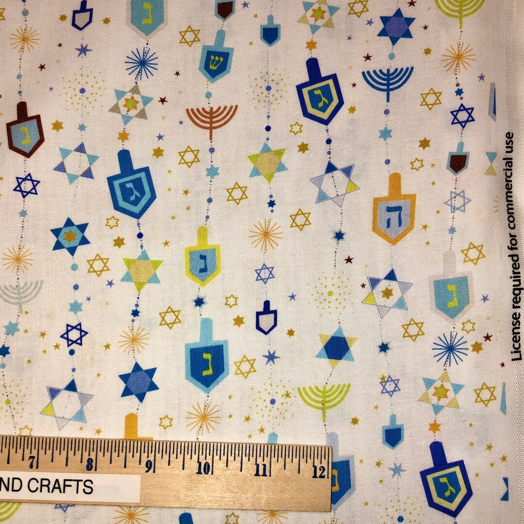 QT 100% medium weight cotton fabric by the yard Jewish Theme Menorah ...