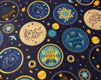 QT 100% Medium Weight Cotton Fabric by the Yard Jewish Theme Menorah ...