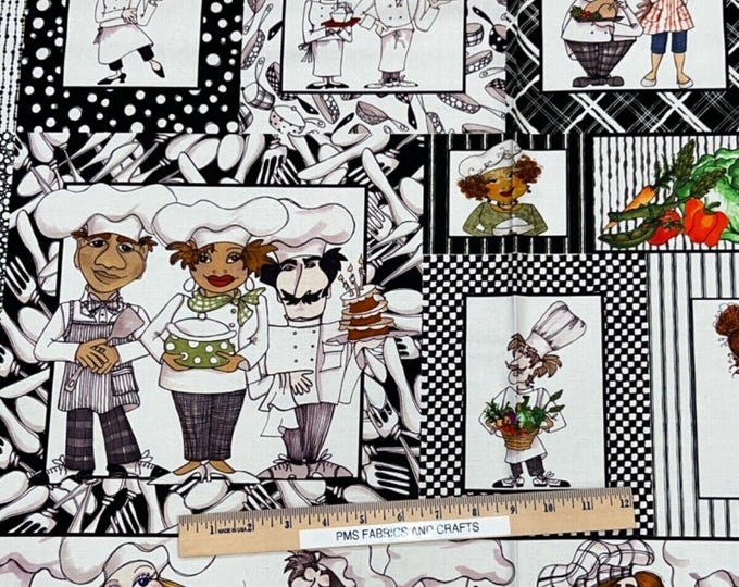 Loralie Happy Chefs 100% Cotton Fabric by the Panel 24 X 44 - 692620 ...