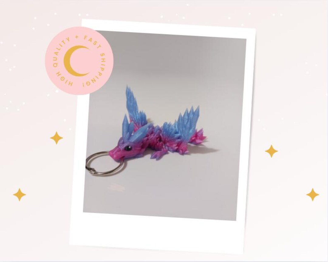 3D Printed Winged Crystal Dragon Keychain Magical Fantasy Dragon ...