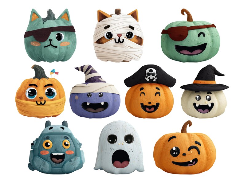 83 Funny Pumpkin Faces Clipart, Cute Halloween Pumpkins, Halloween ...