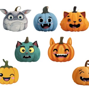 83 Funny Pumpkin Faces Clipart, Cute Halloween Pumpkins, Halloween ...