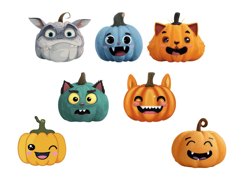 83 Funny Pumpkin Faces Clipart, Cute Halloween Pumpkins, Halloween ...
