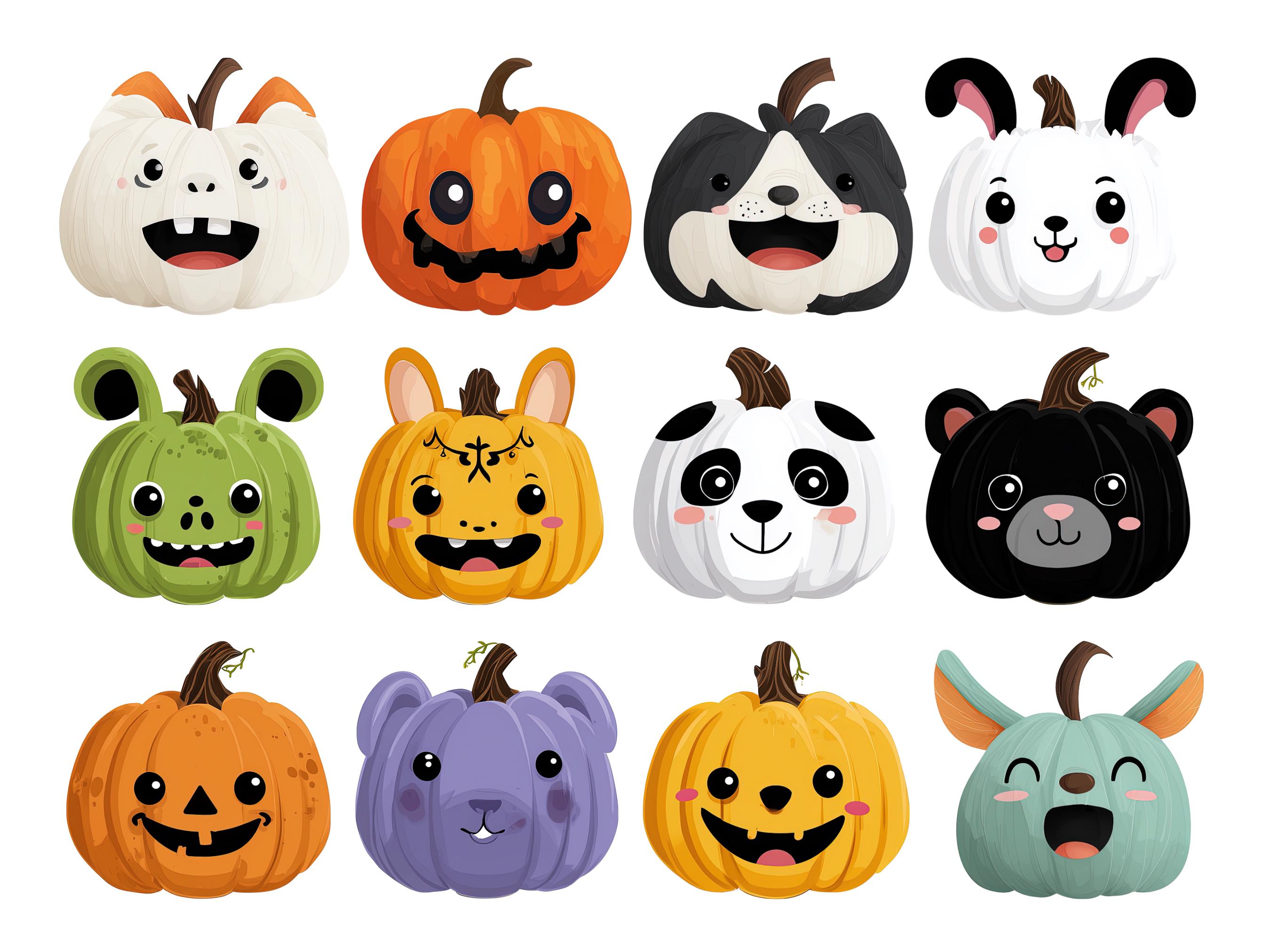83 Funny Pumpkin Faces Clipart, Cute Halloween Pumpkins, Halloween ...