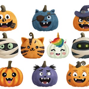 83 Funny Pumpkin Faces Clipart, Cute Halloween Pumpkins, Halloween ...