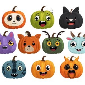 83 Funny Pumpkin Faces Clipart, Cute Halloween Pumpkins, Halloween ...