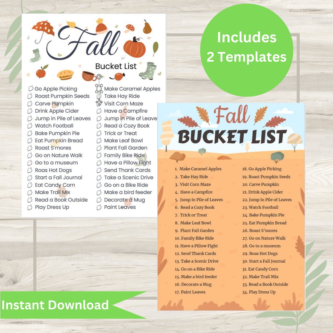 Fall Bucket List Printable Autumn Bucketlist Template Editable Planner ...