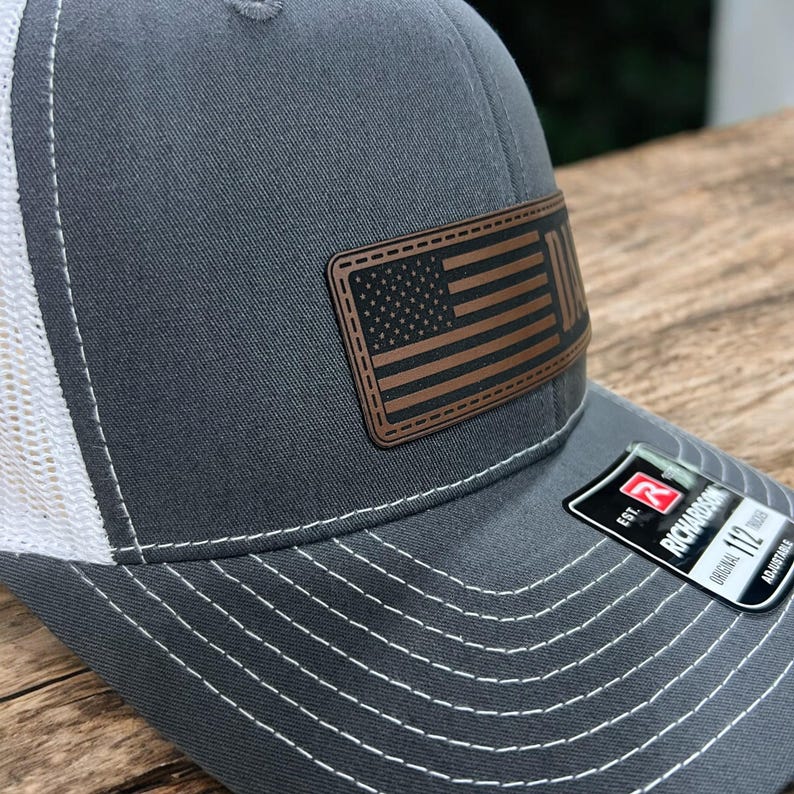 Dad American Flag Leather Patch Hat, Flag Baseball Cap, Patriotic Dad Hat, USA Flag Hat, Leather ...