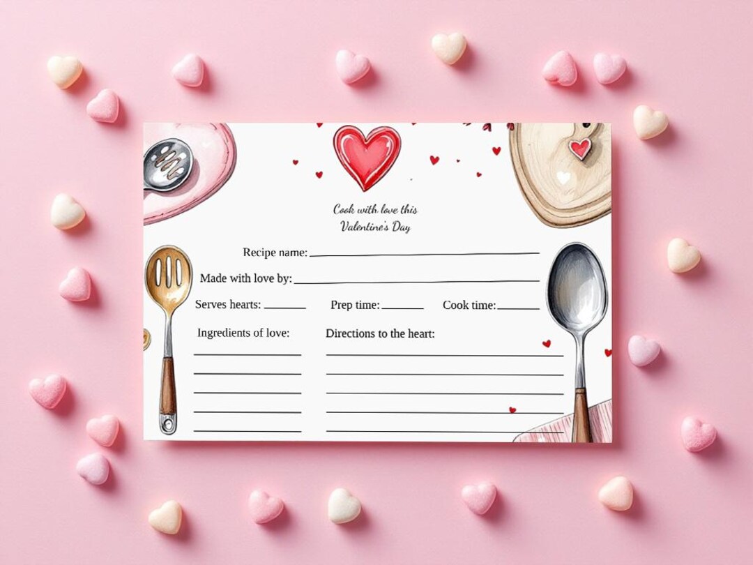 Valentine’s Day Recipe Card Templates – Set of 6 Printable Designs ...