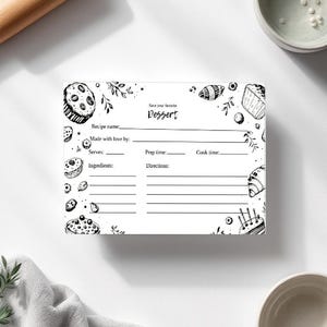 Printable Dessert Recipe Cards, 5 Editable Recipe Templates, Baking ...