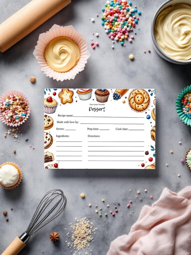 Printable Dessert Recipe Cards, 5 Editable Recipe Templates, Baking ...