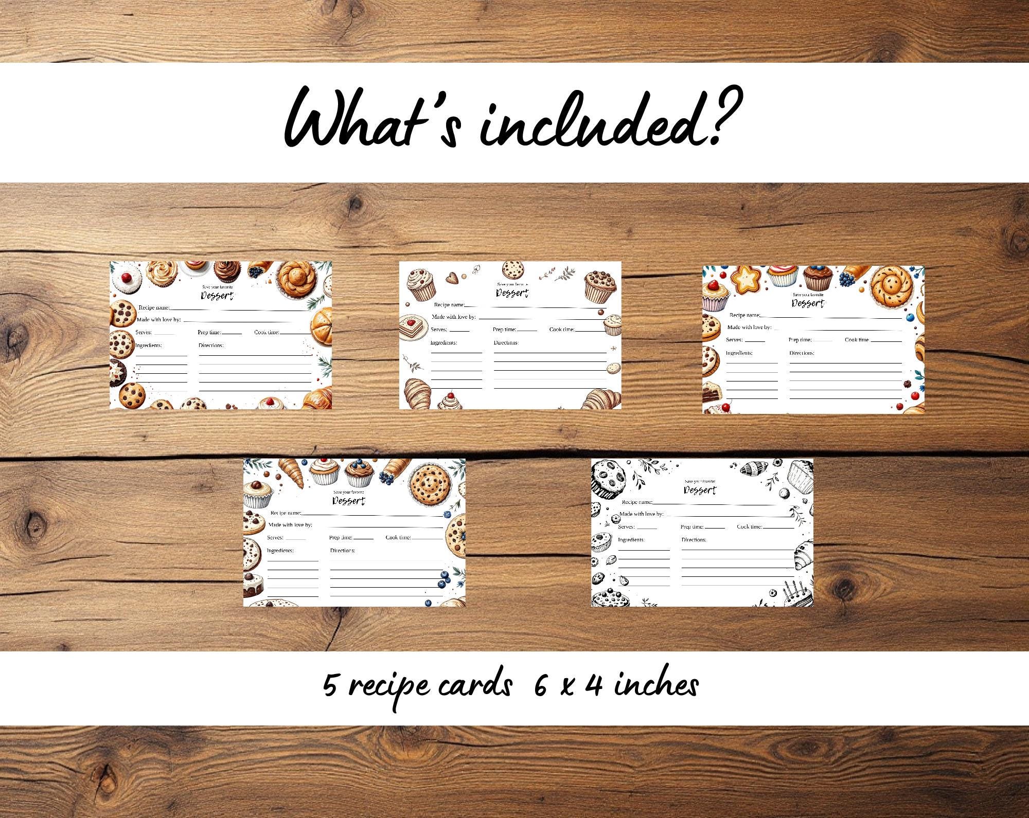 Printable Dessert Recipe Cards, 5 Editable Recipe Templates, Baking ...
