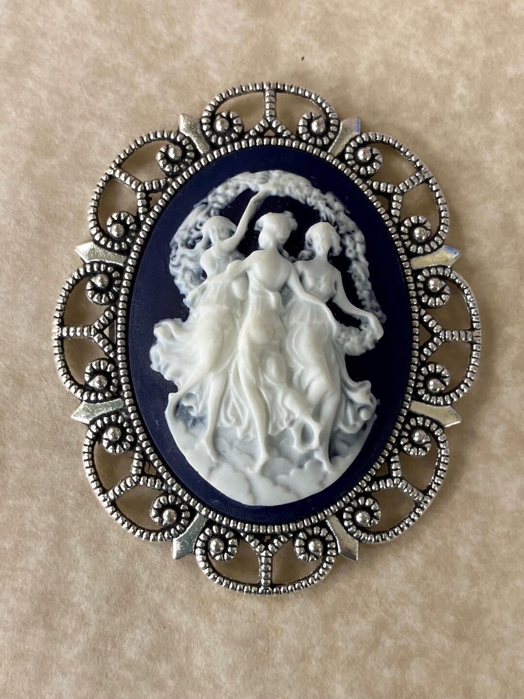 Victorian Three Muses, Dancing Ladies, Black or Dark Navy Blue Cameo ...