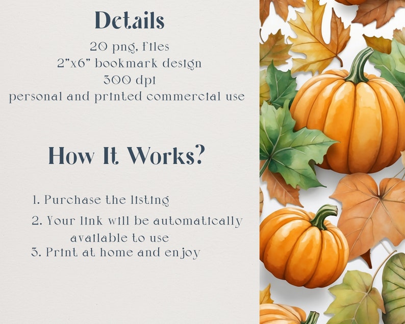 Halloween, Pumpkins, Autumn Printable Bookmark. Autumn Pumpkin Digital ...