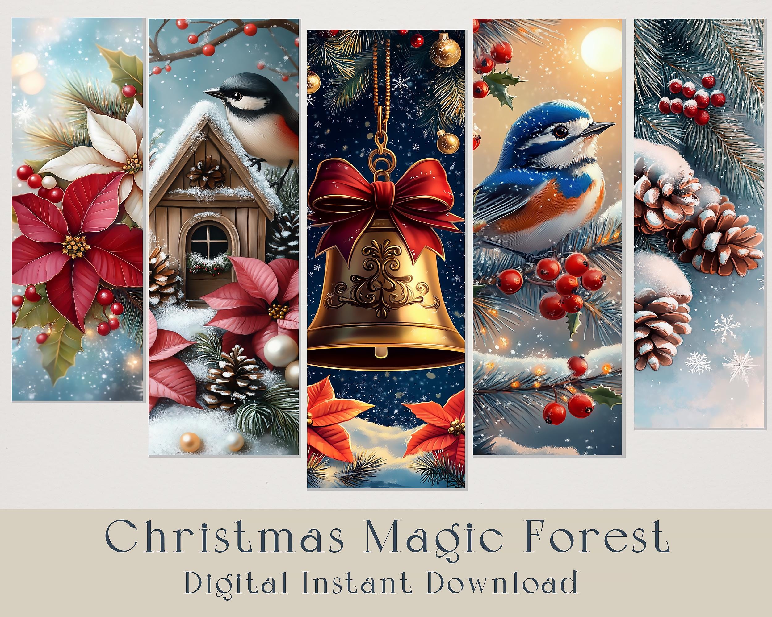 Christmas Forest Bookmarks Kit, Fantasy Holiday Design With Winter ...