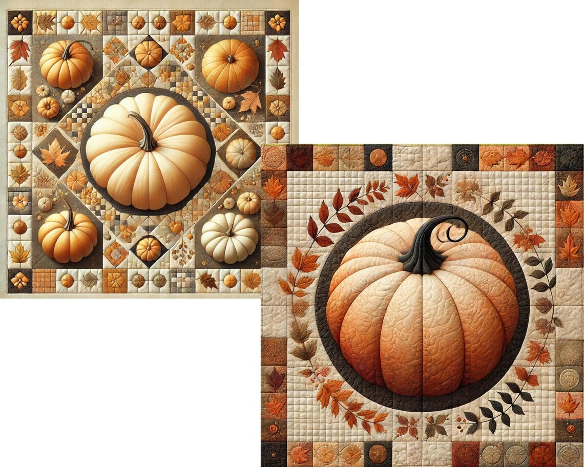 Fall Pumpkin Quilt Art Printable. Cozy Autumn Quilt Patterns Kit ...