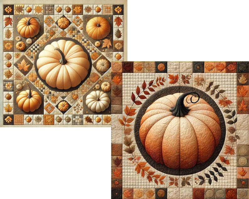 Fall Pumpkin Quilt Art Printable. Cozy Autumn Quilt Patterns Kit ...