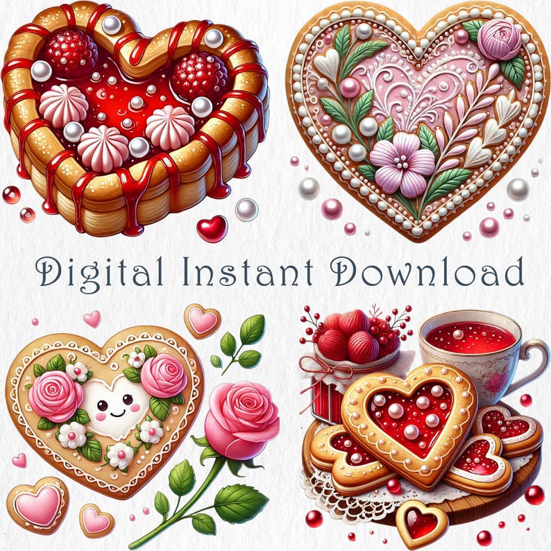 Valentine’s Day Heart Cookies Clipart – Jam, Icing, and Frosting ...