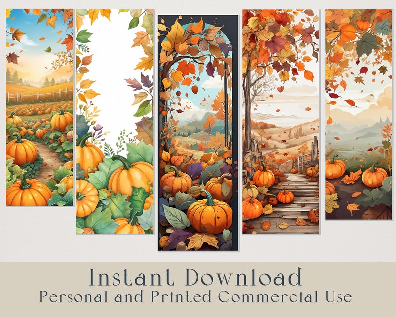 Halloween, Pumpkins, Autumn Printable Bookmark. Autumn Pumpkin Digital ...