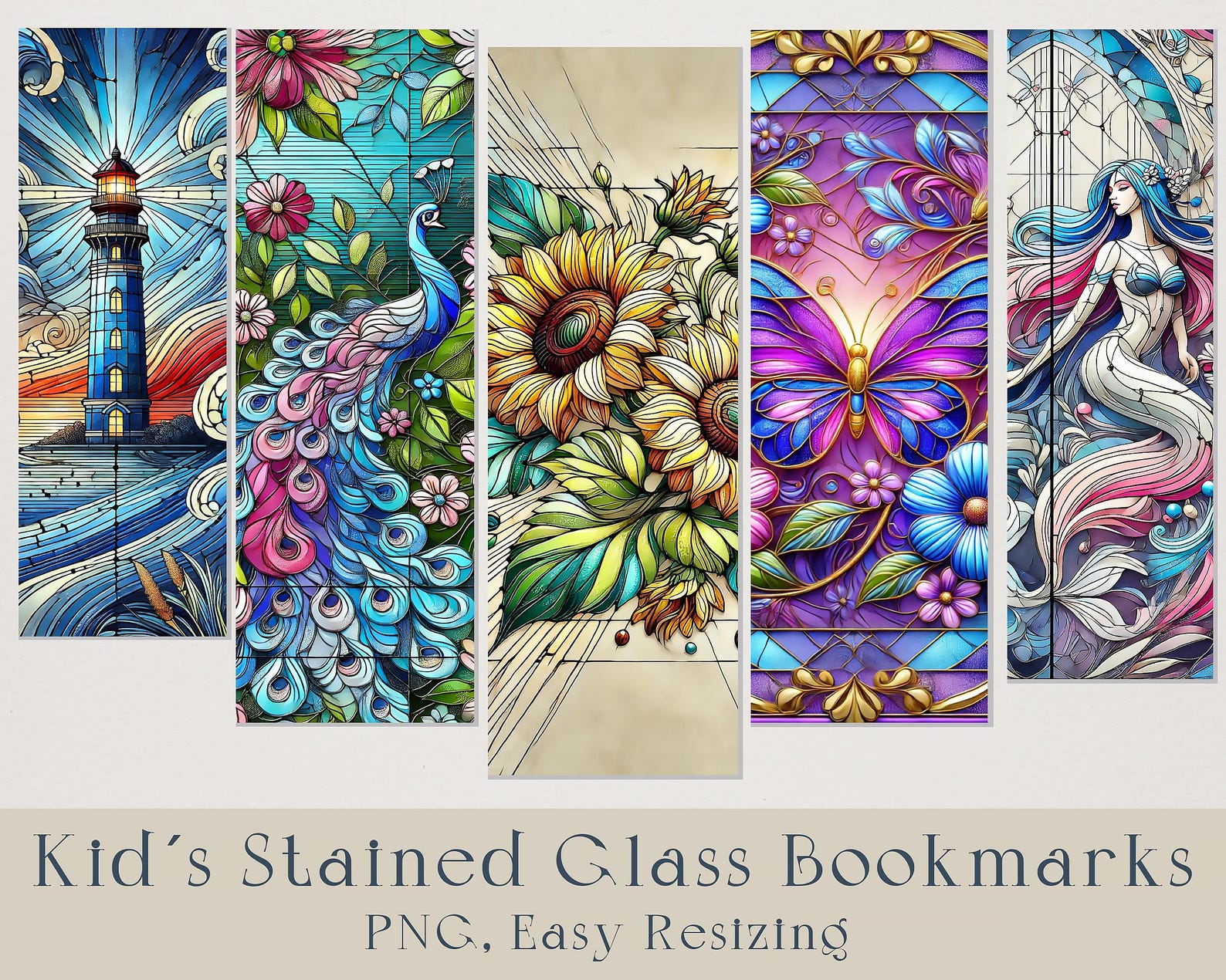 Stained Glass Kids Printable Bookmarks Set,20 PNG/JPG Bookmarks Stained ...