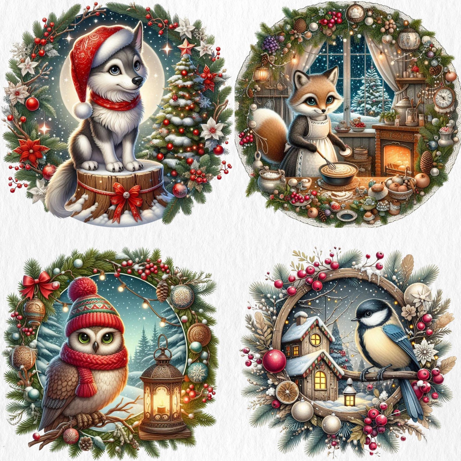 20 Woodland Christmas Animal Cliparts- Festive Winter Decor With Fox ...