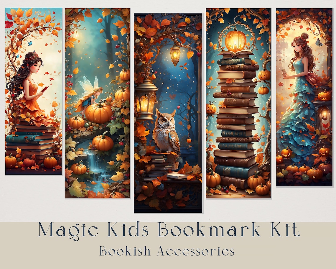 Autumn Fantasy Bookmarks Set, Cozy Fall Designs of Pumpkins, Lanterns ...