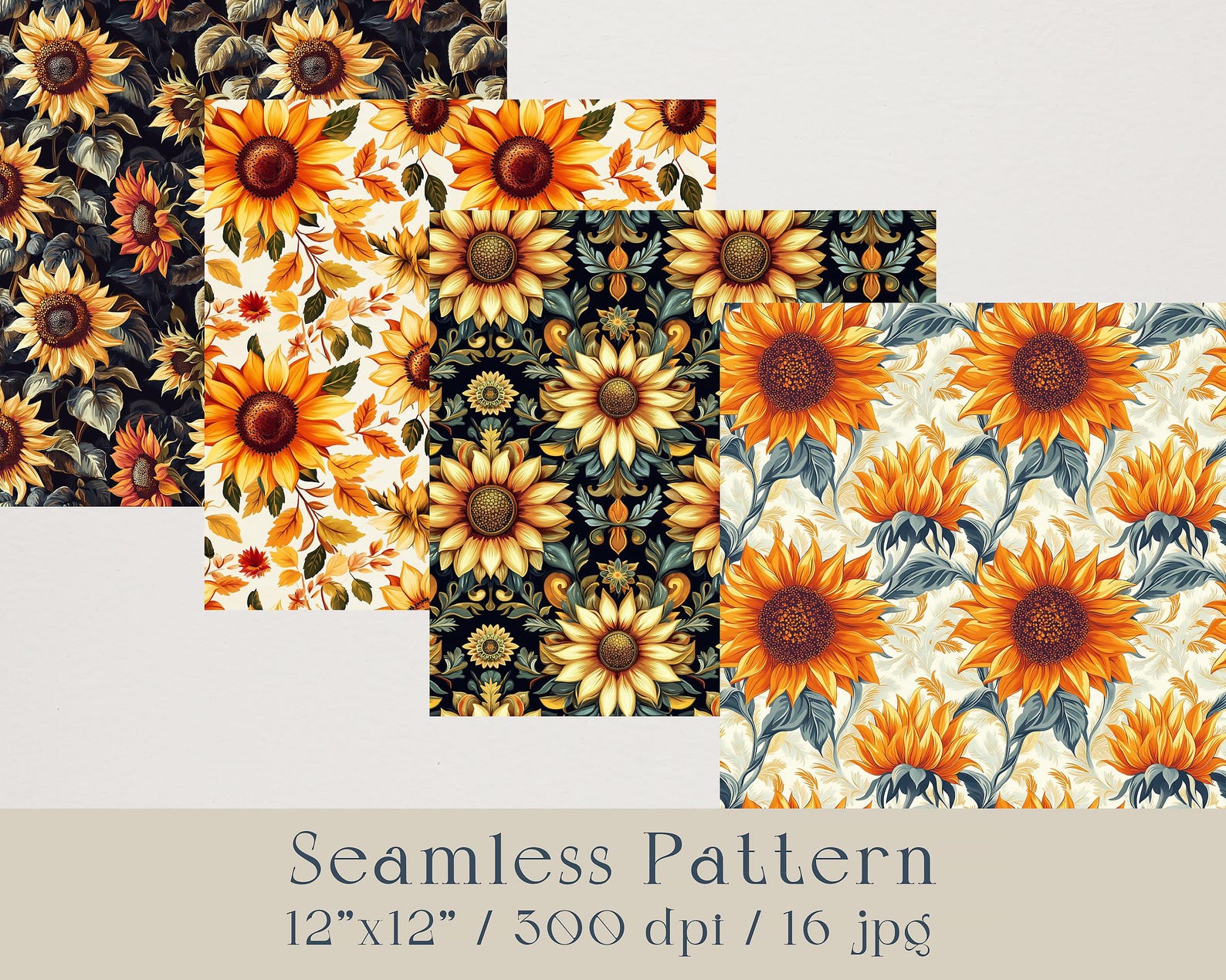 Sunflowers Seamless Pattern, Printable Paper. 16 Jpg Digital Pattern ...