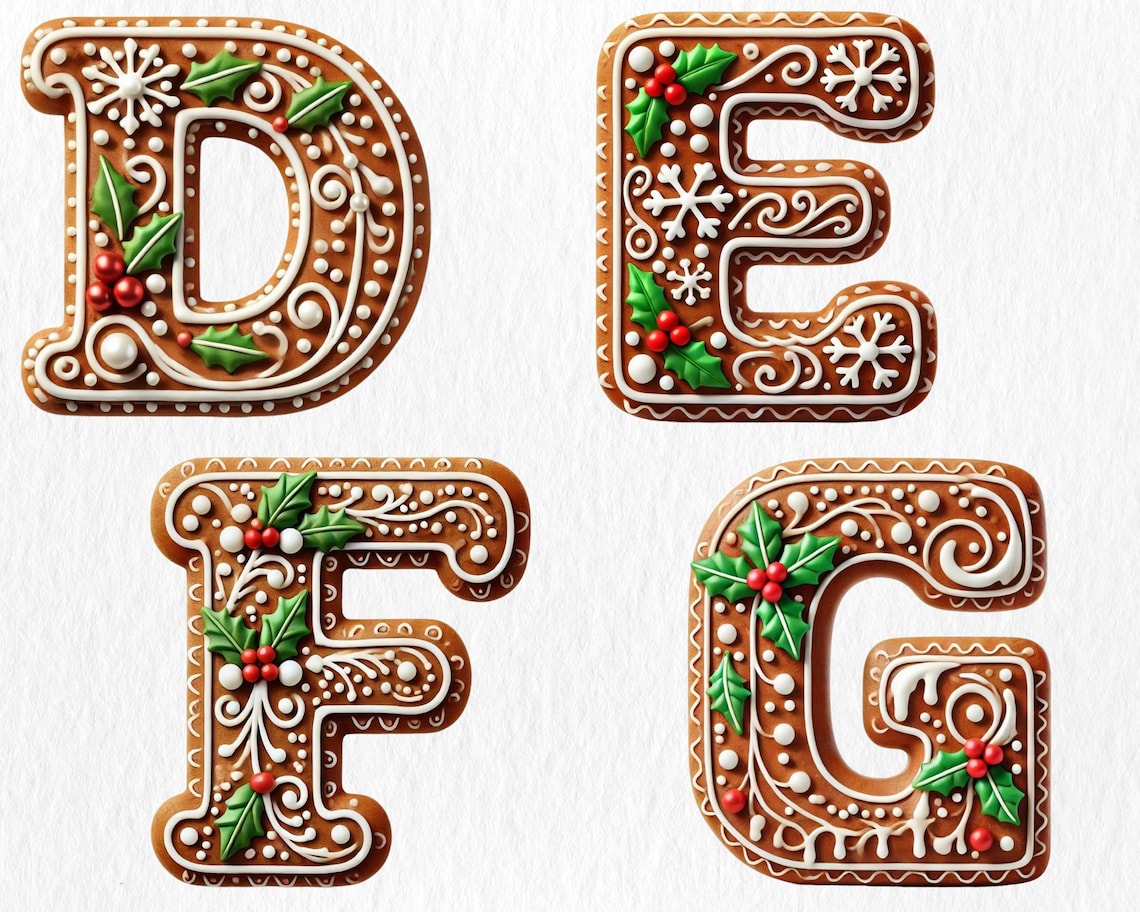 Gingerbread Alphabet Letters Clipart| Christmas Cookie-themed Alphabet ...
