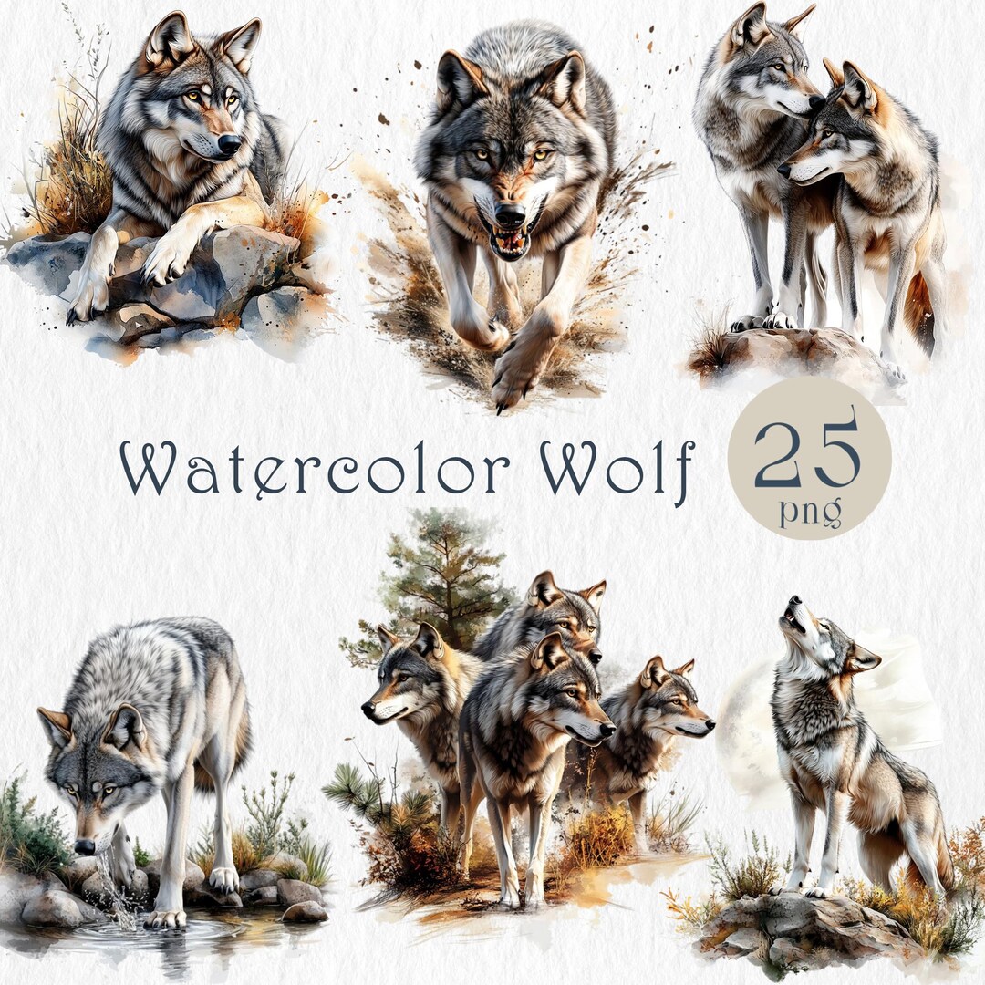 Watercolor Wolf Clipart Set. Forest Wild Animal Pngs. Running, Howling ...