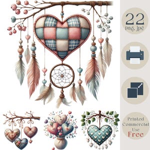 Boho Heart Clipart. Boho Hearts Isolated on White PNG & JPG. Rustic ...