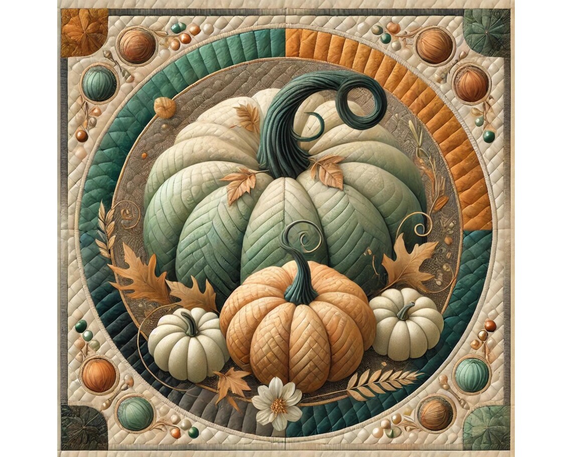 Fall Pumpkin Quilt Art Printable. Cozy Autumn Quilt Patterns Kit ...