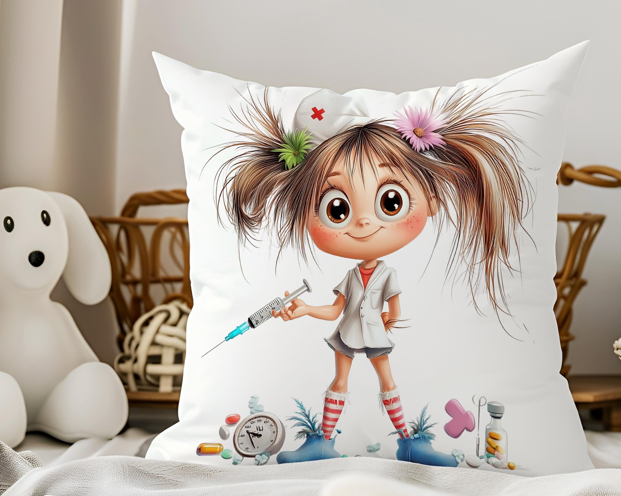 Quirky Nurse Girl Clipart Kit, 12. Funny Whimsical Doctor Character ...