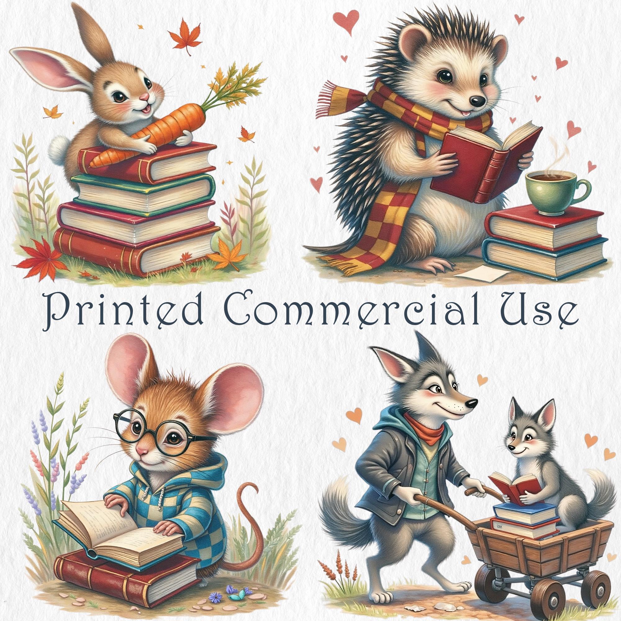 Woodland Animals With Books Clipart. Watercolor Forest Animal PNG. Cute ...