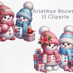 Christmas Snowmen Clipart, Winter Snowman Duo Digital Illustrations ...
