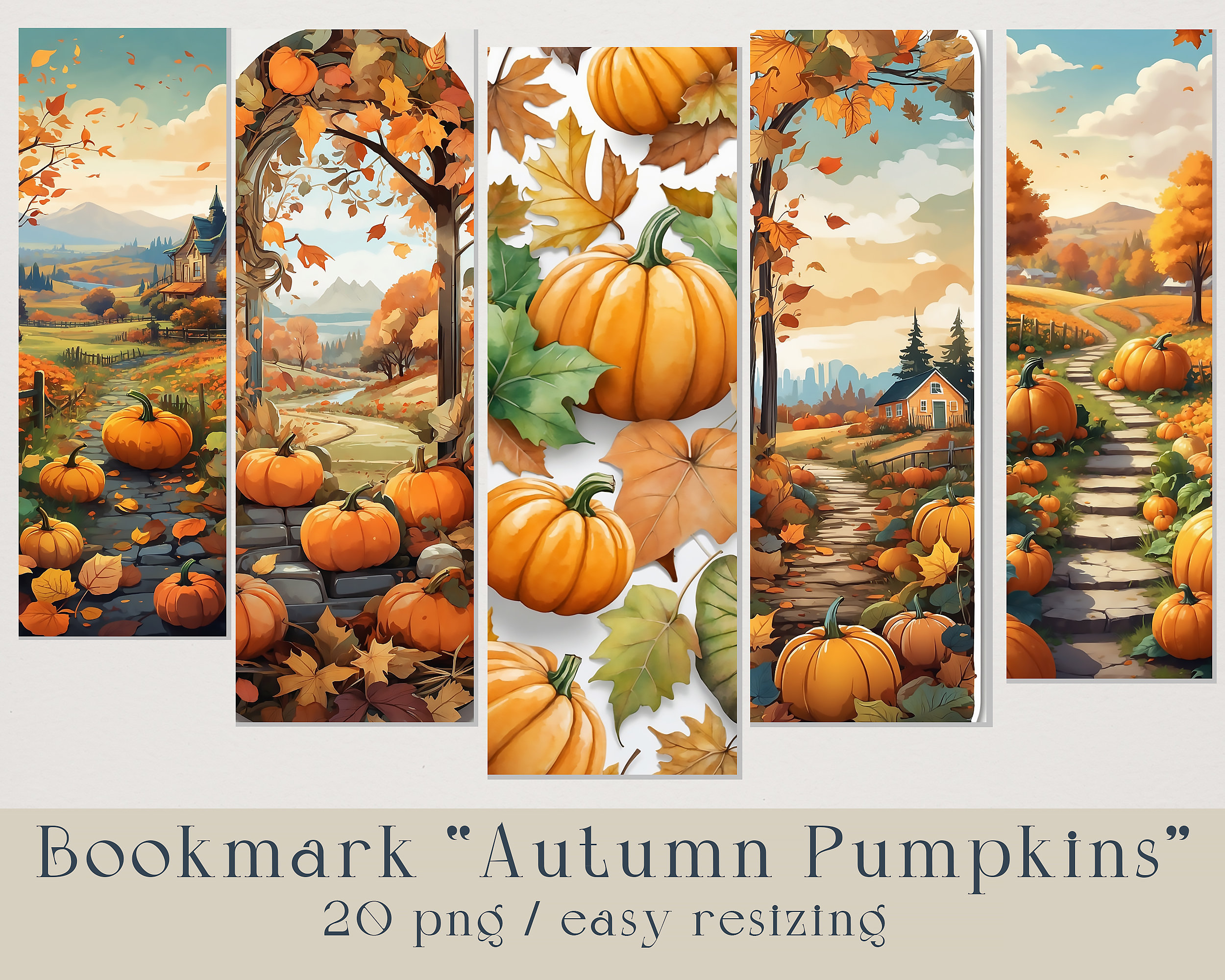 Halloween, Pumpkins, Autumn Printable Bookmark. Autumn Pumpkin Digital ...