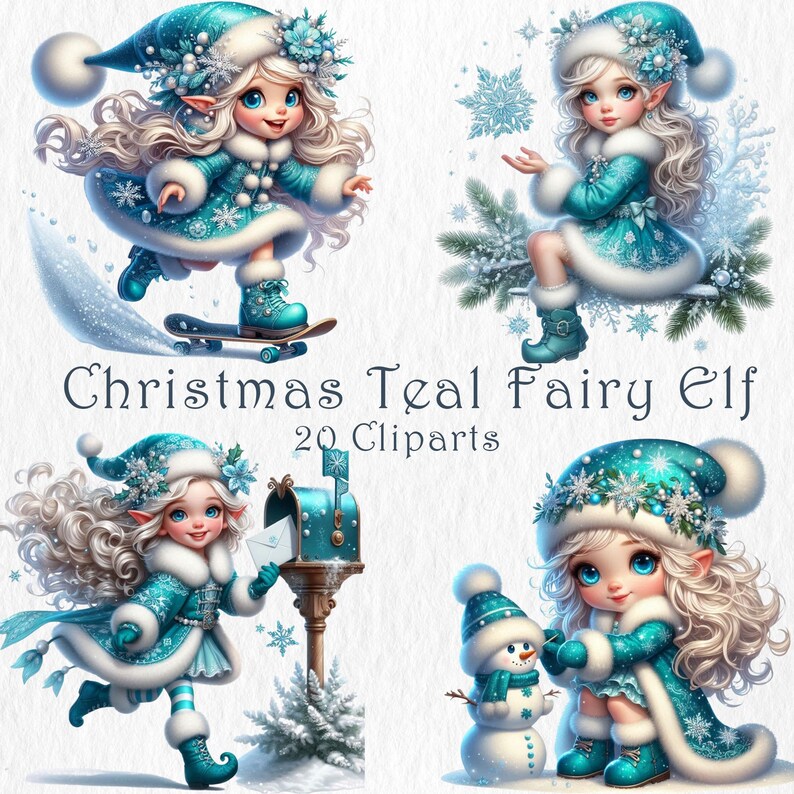 Christmas Teal Fairy Elf Clipart. Winter Fairy Elf 20 PNG JPG Cliparts ...