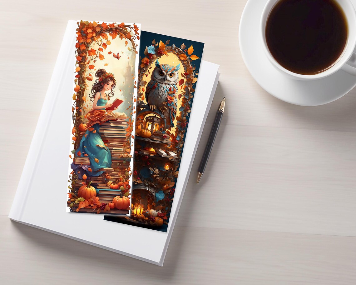 Autumn Fantasy Bookmarks Set, Cozy Fall Designs of Pumpkins, Lanterns ...