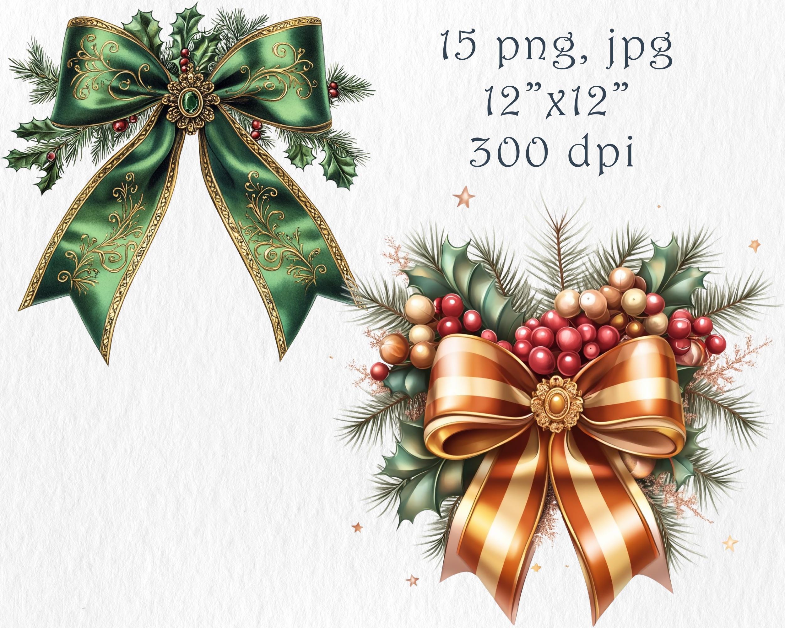 Christmas Bow Clipart Kit. Holiday Luxurious Baroque Decorative Bows ...