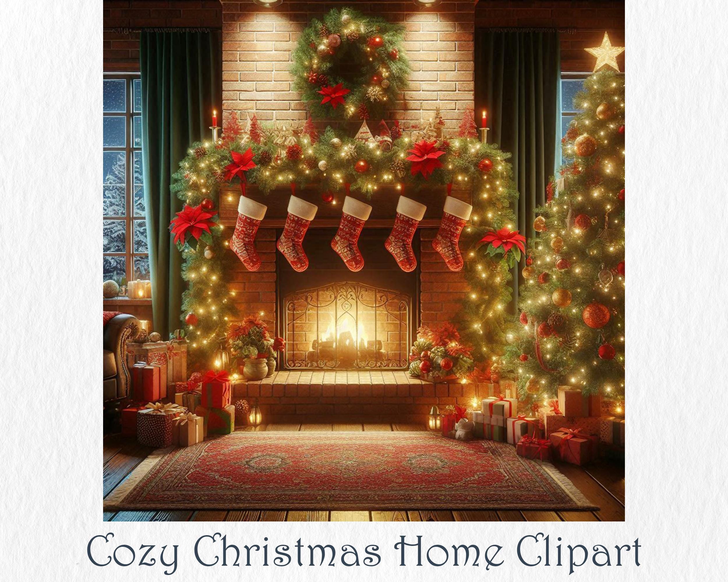 Cozy Christmas Home Clipart, 12 JPG, Festive Window View, Holiday Decor ...