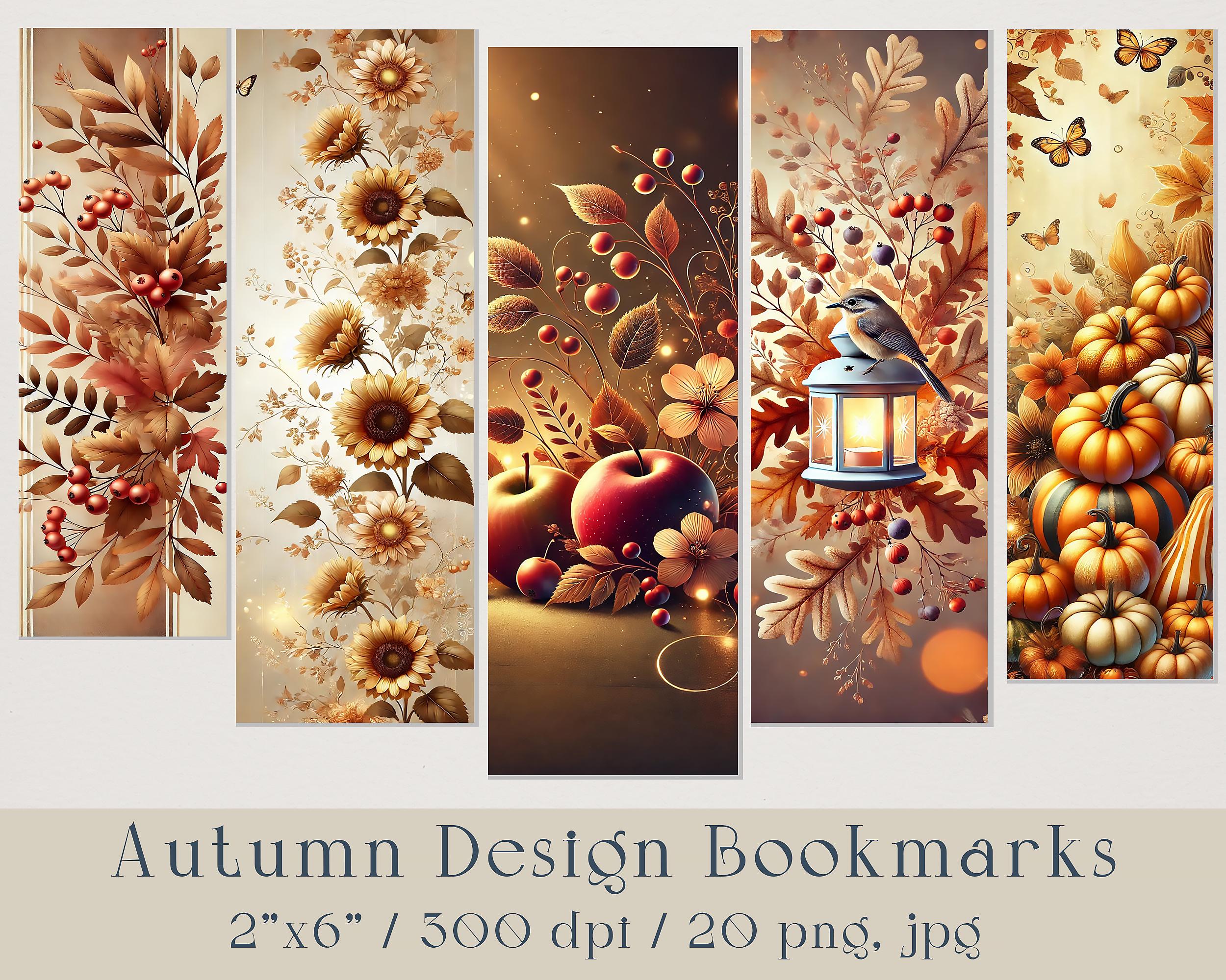 Autumn Printable Bookmarks Set, 20PNG Gentle Fallen Ideas Images Design ...