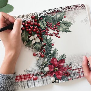 Christmas Holly Leaves Berries Printable Paper Kit, 40 Png. Vintage ...