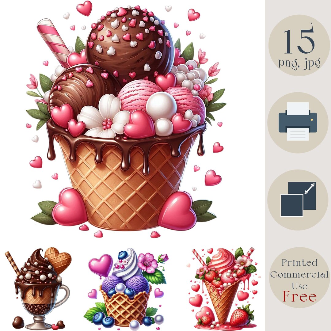 Valentine's Day Ice Cream Clipart, Cute Fruit Dessert PNG, Love Sweets ...