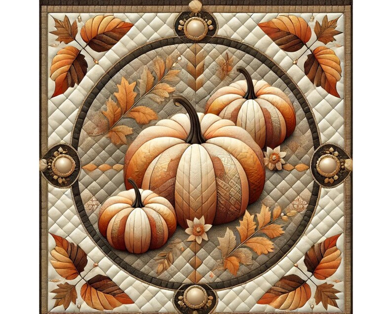 Fall Pumpkin Quilt Art Printable. Cozy Autumn Quilt Patterns Kit ...