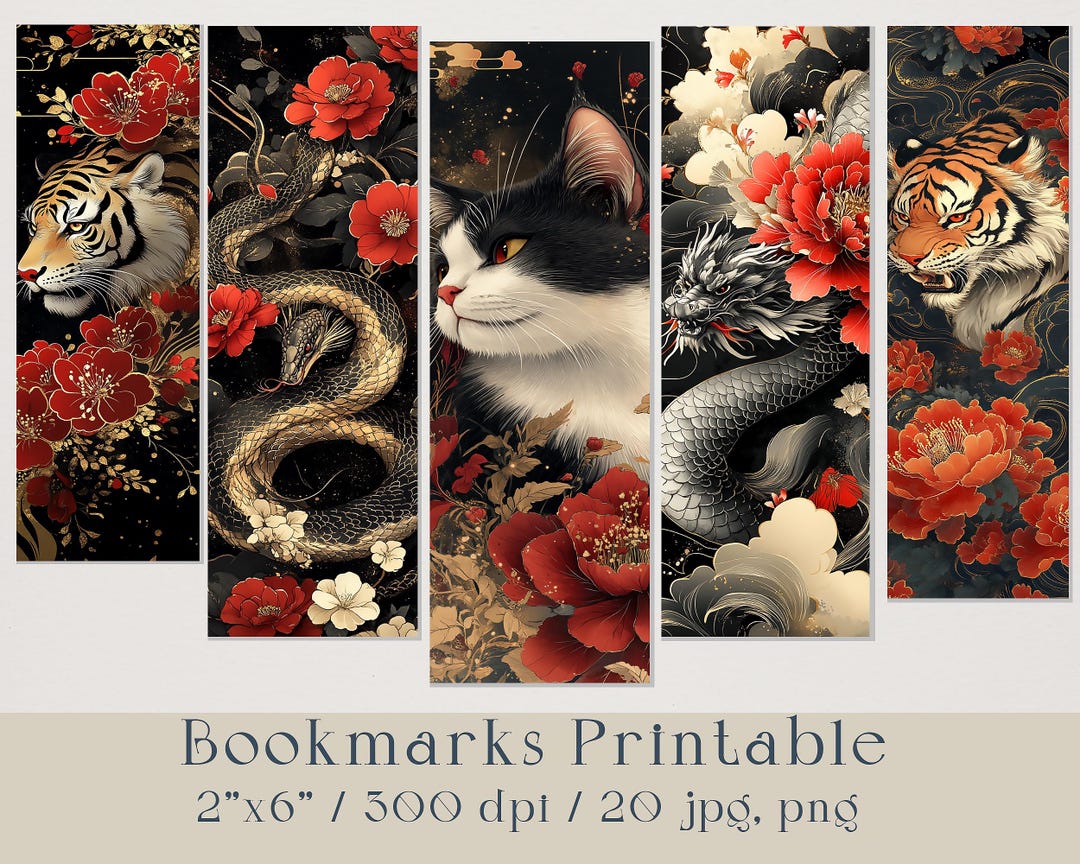 Asian Whimsical Animals Printable Bookmarks Set.digital Instant ...