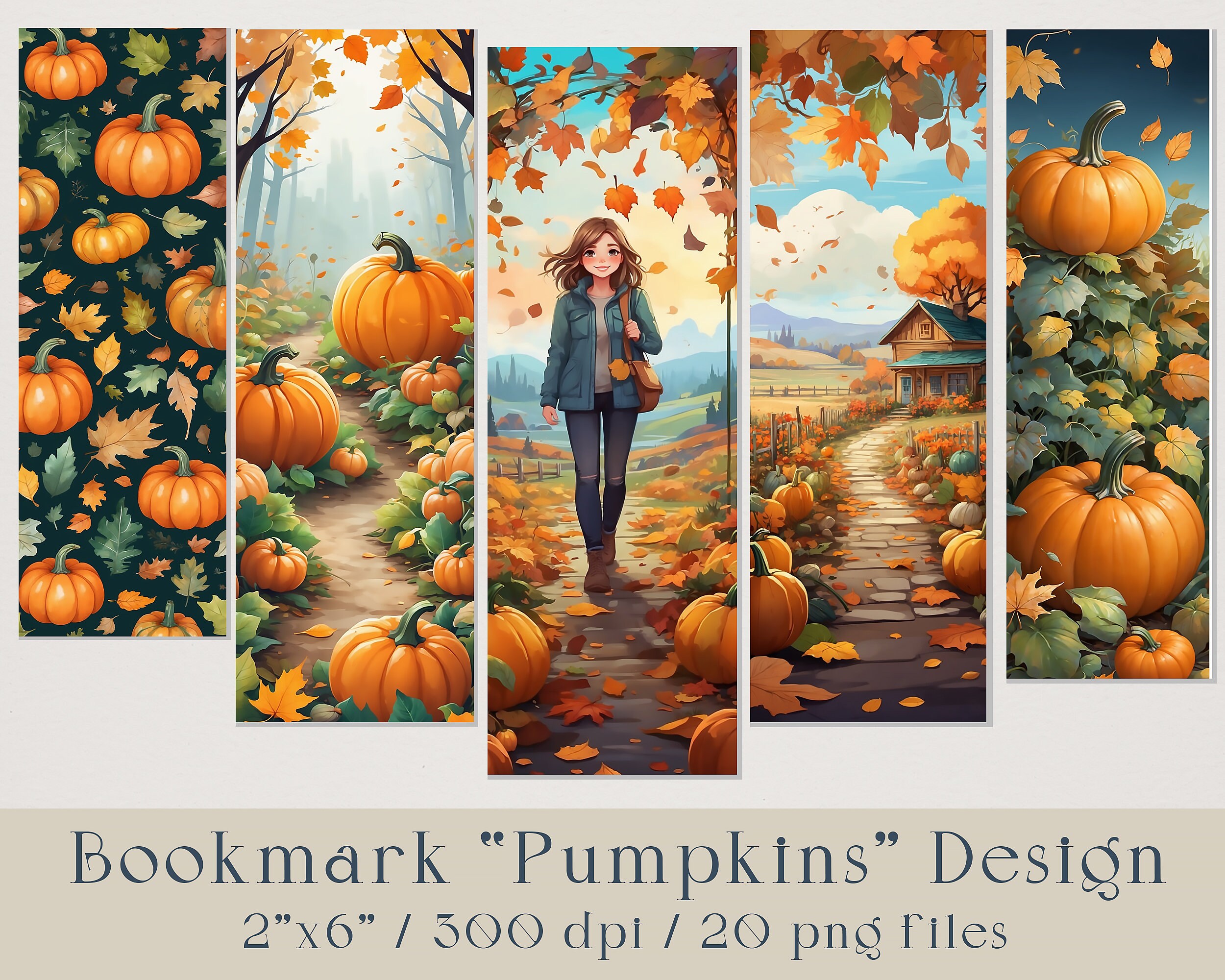 Halloween, Pumpkins, Autumn Printable Bookmark. Autumn Pumpkin Digital ...