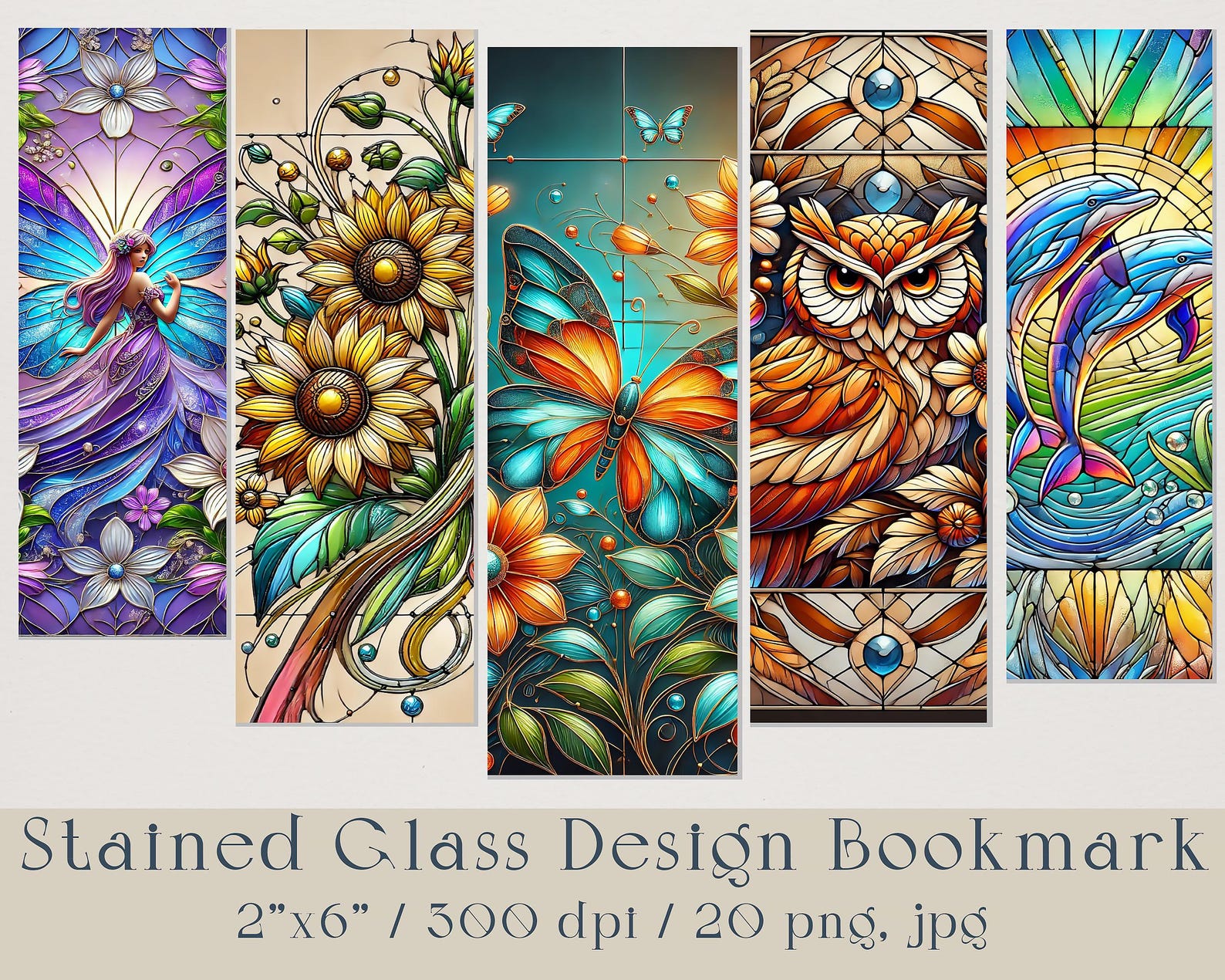 Stained Glass Kids Printable Bookmarks Set,20 PNG/JPG Bookmarks Stained ...