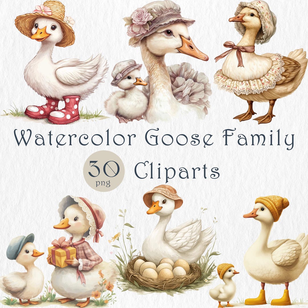 Watercolor Goose Family Clipart Set. Cute Vintage Goose Pngs. Farm ...