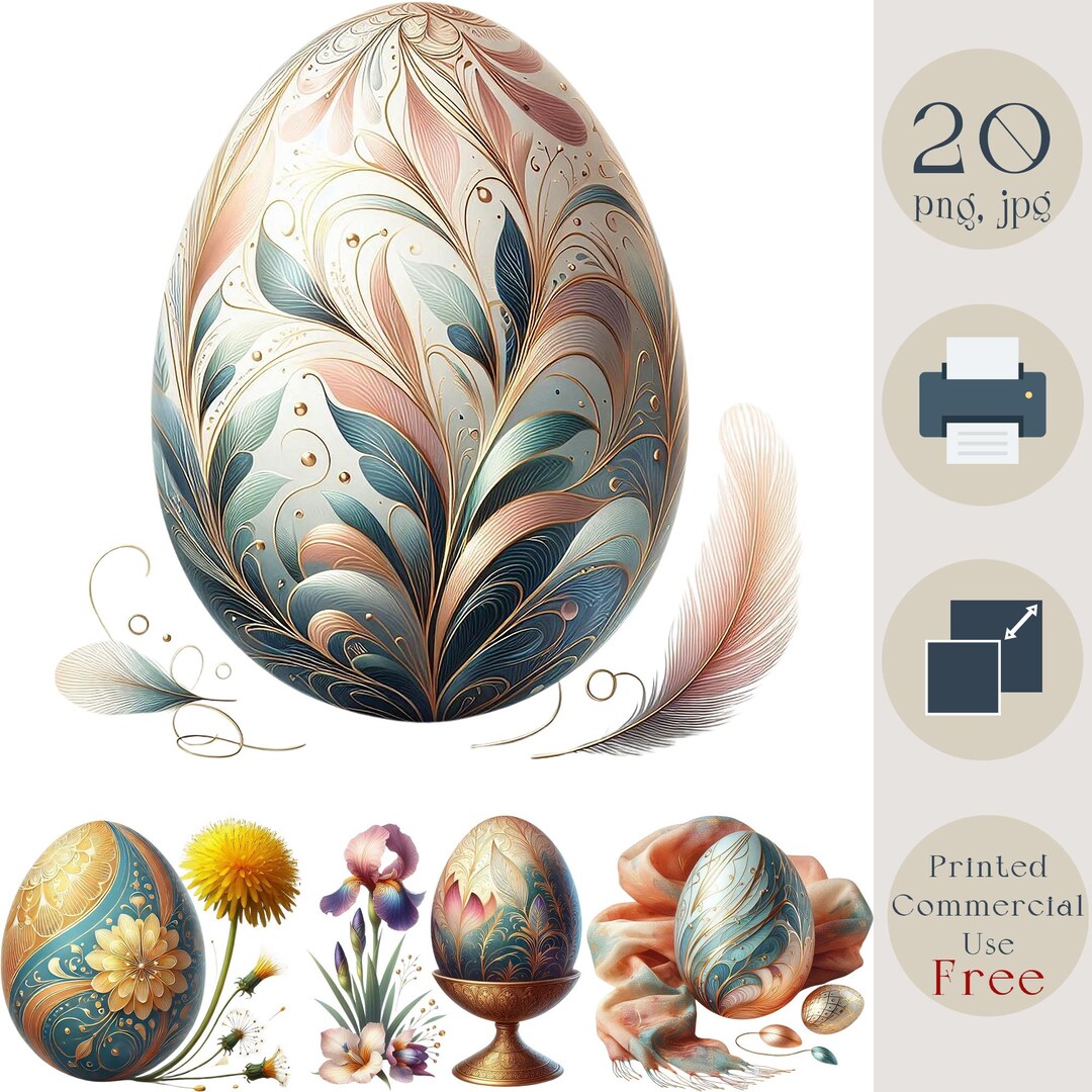 Floral Easter Egg Clipart Bundle: Abstract Easter Watercolor ...