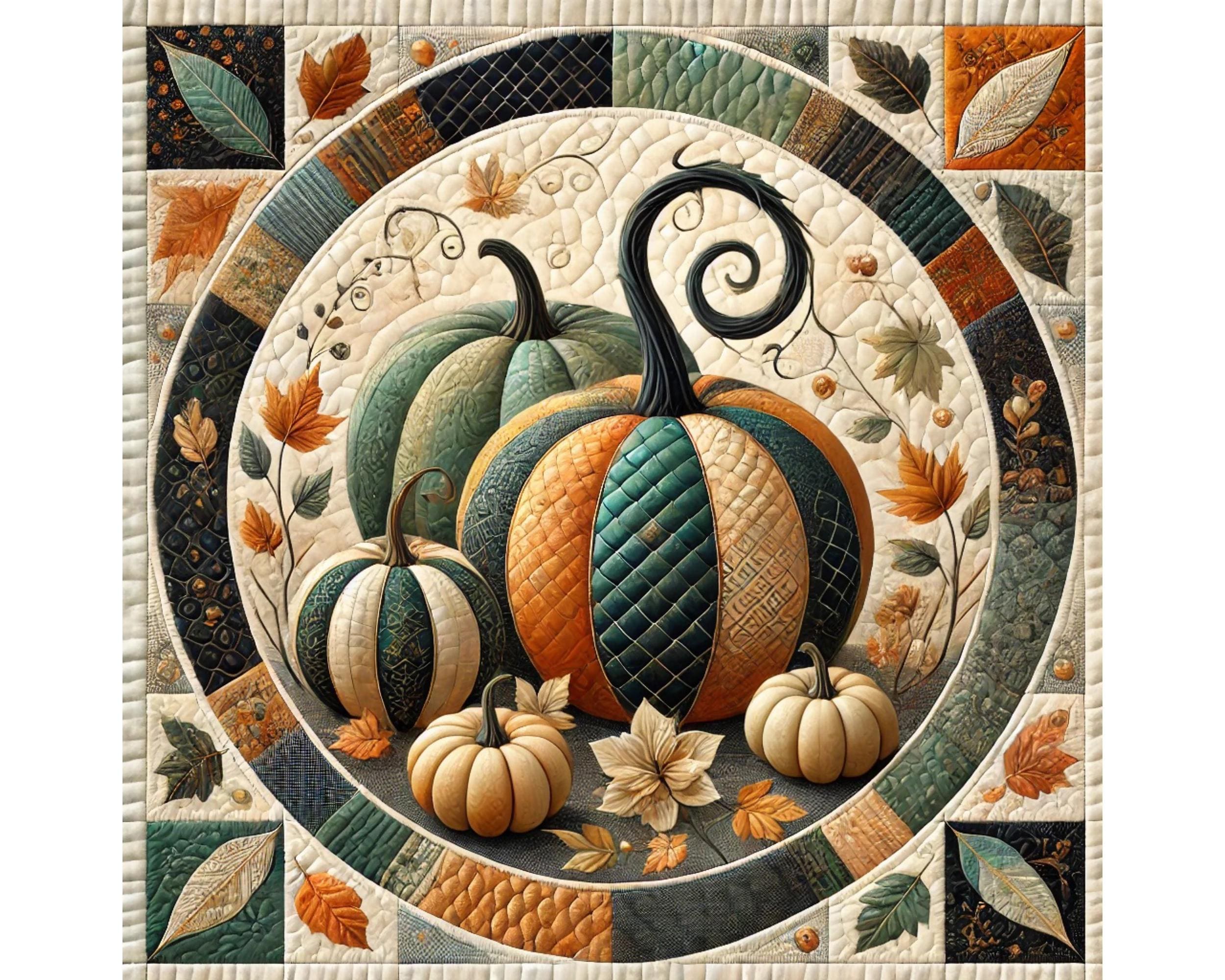 Fall Pumpkin Quilt Art Printable. Cozy Autumn Quilt Patterns Kit ...