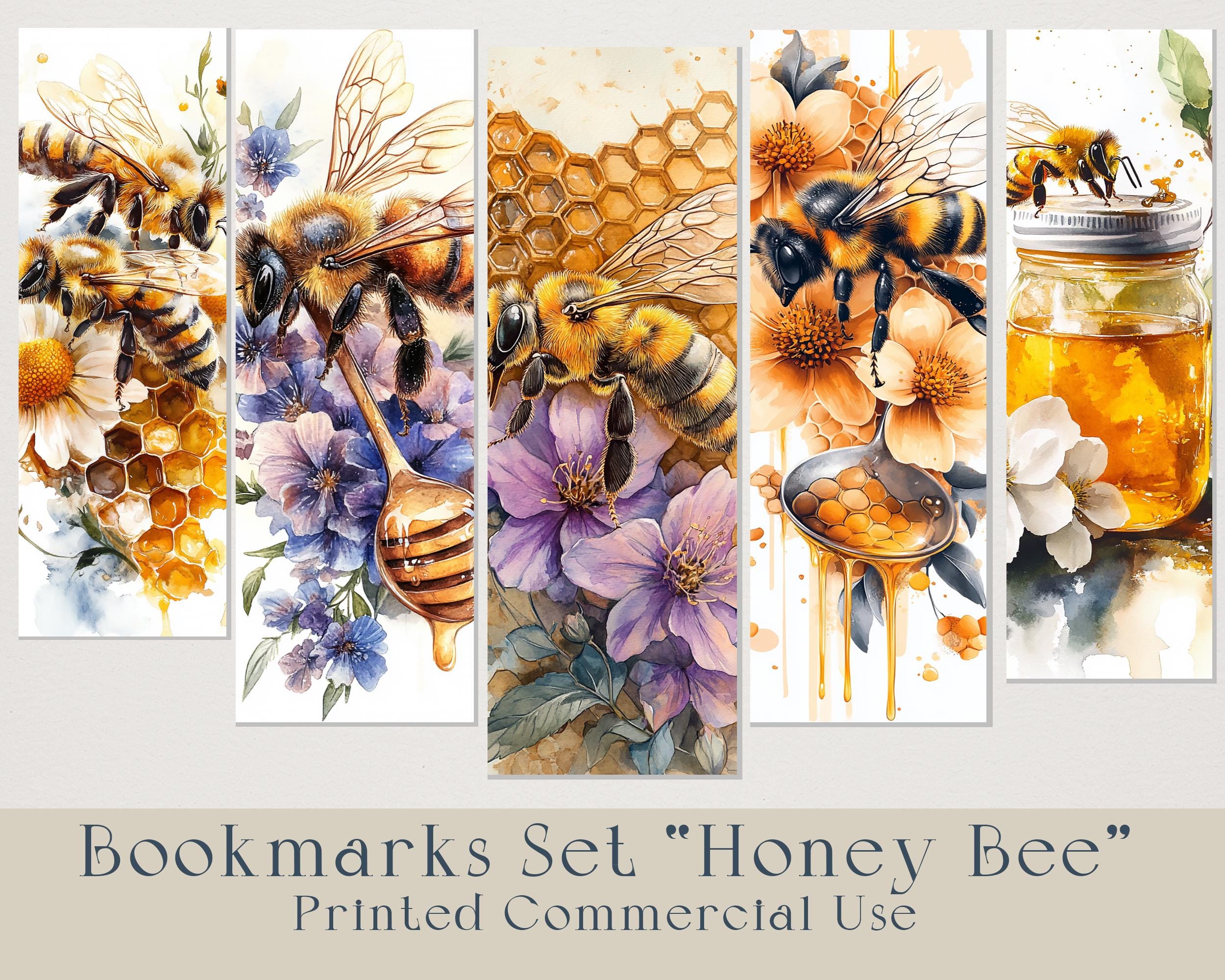 Honey Bee Watercolor Printable Bookmarks Set. Digital Instant Download ...